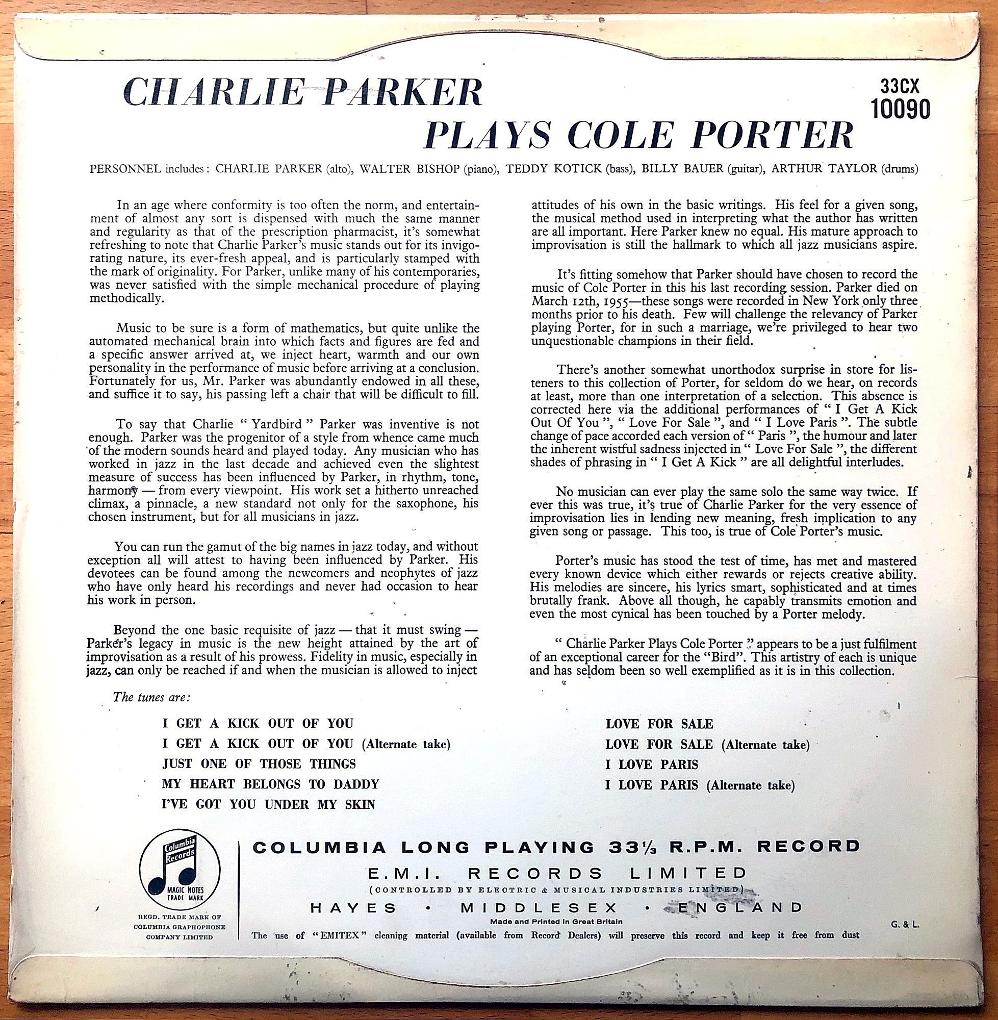 Charlie Parker Plays Cole Porter for sale | elvinyl