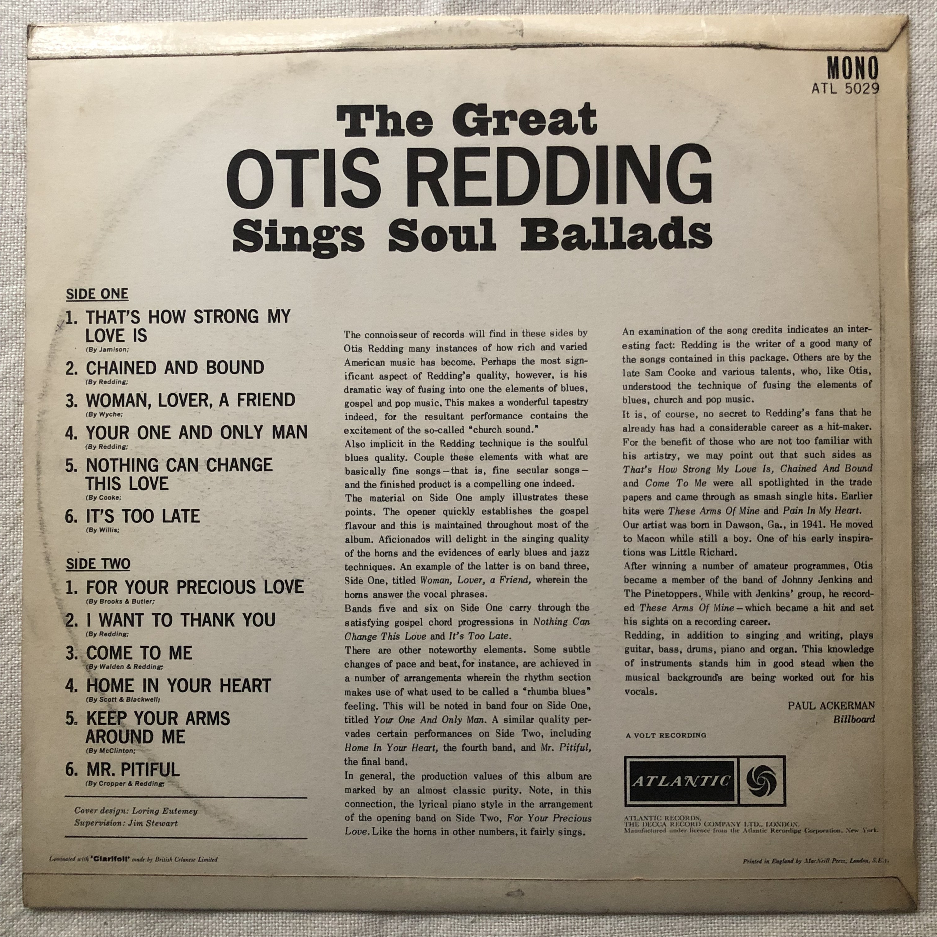 The Great Otis Redding Sings Soul Ballads for sale | elvinyl